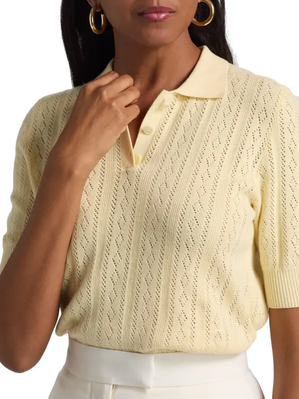 LISA YANG Cristine Pointelle-knit Cotton-cashmere Polo Sweater