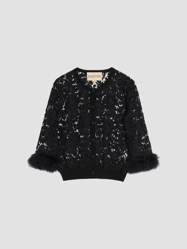 Valentino Garavani Lace And Cotton Cardigan - Black