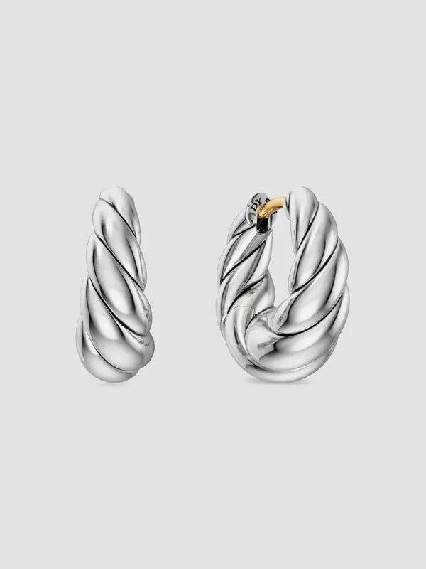 David Yurman Sculpted Cable Tapered Hoop Earrings In Sterling 15.7mm - Silver