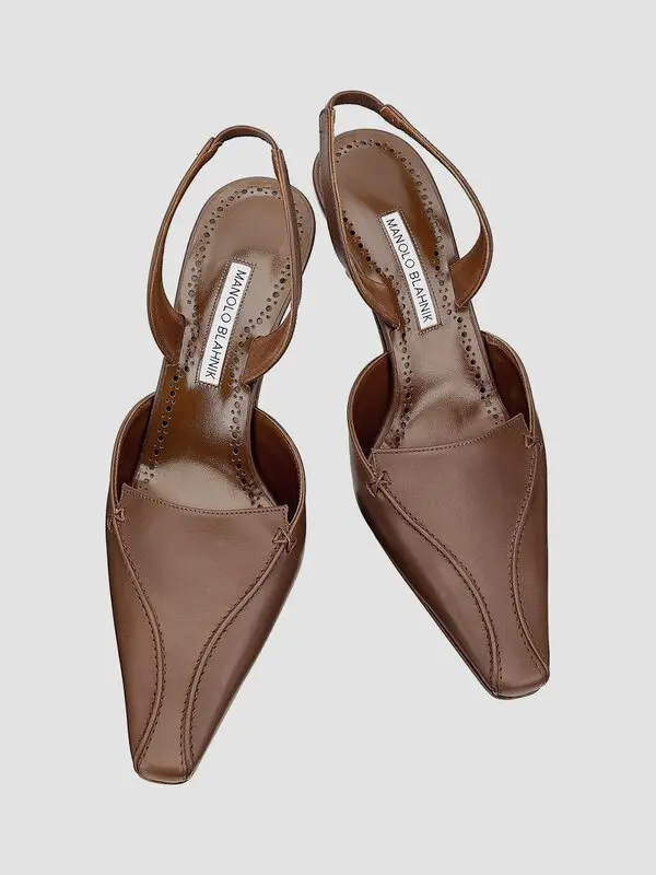Manolo Blahnik Cleosli 70mm Leather Slingback Pumps