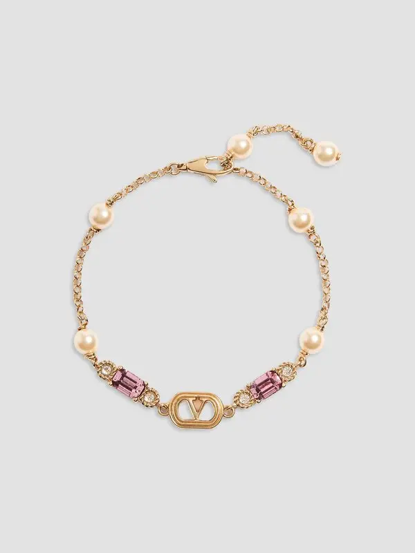 Valentino Garavani Ovalette Bracelet In Metal, Pearls And Swarovski Crystals - Gold