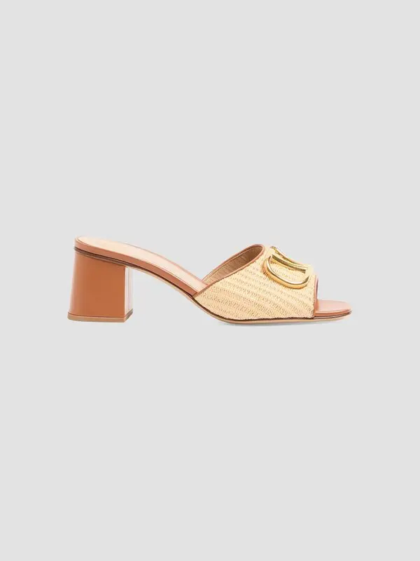 Valentino Garavani Vlogo Signature 60mm Slide Sandals In Raffia