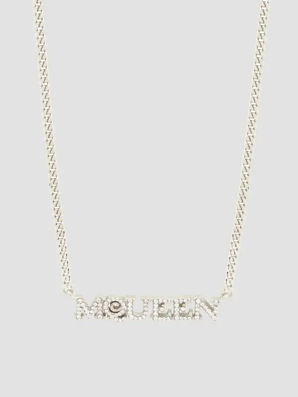 Alexander McQueen Silvertone & Glass Crystal Logo Necklace