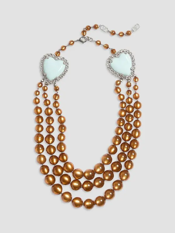 Valentino Garavani Coeur Hyperbole Necklace In Metal, Resin And Crystals - Brown