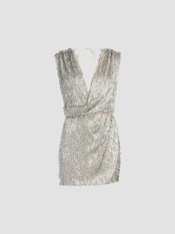 AKNVAS Eline Sequined Wrap Minidress - Silver