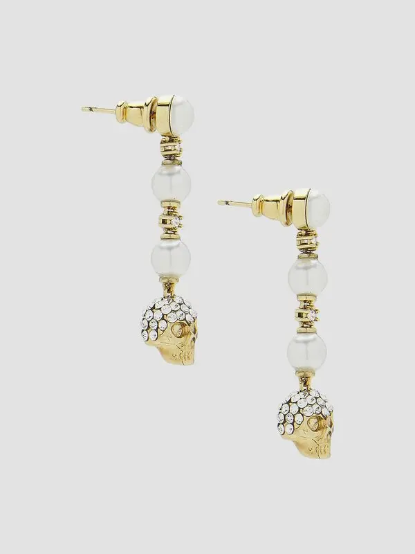 Alexander McQueen Goldtone, Imitation Pearl & Glass Crystal Skull Drop Earrings