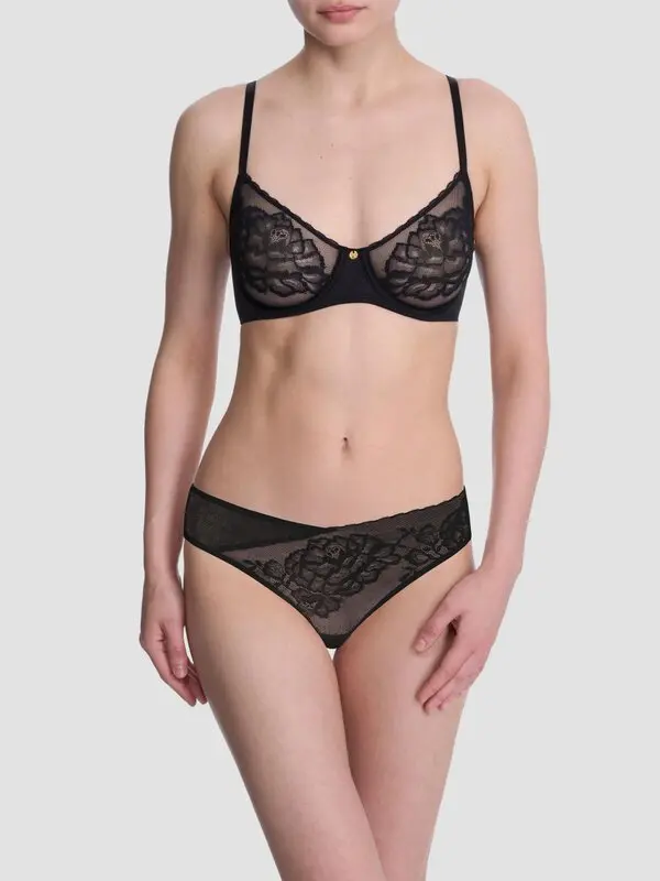 Natori Flora Unlined Lace Balconette Underwire Bra - Black