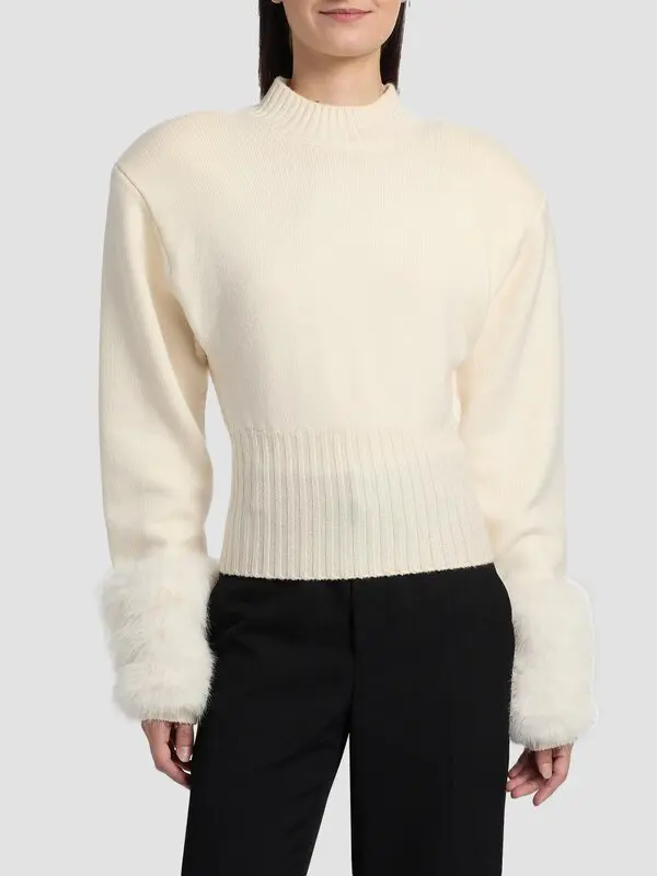 Ronny Kobo Jenner Faux-fur Cuff Knit Top