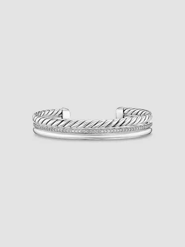 David Yurman Dy Mercer Three Row Cuff Bracelet In Sterling - Silver