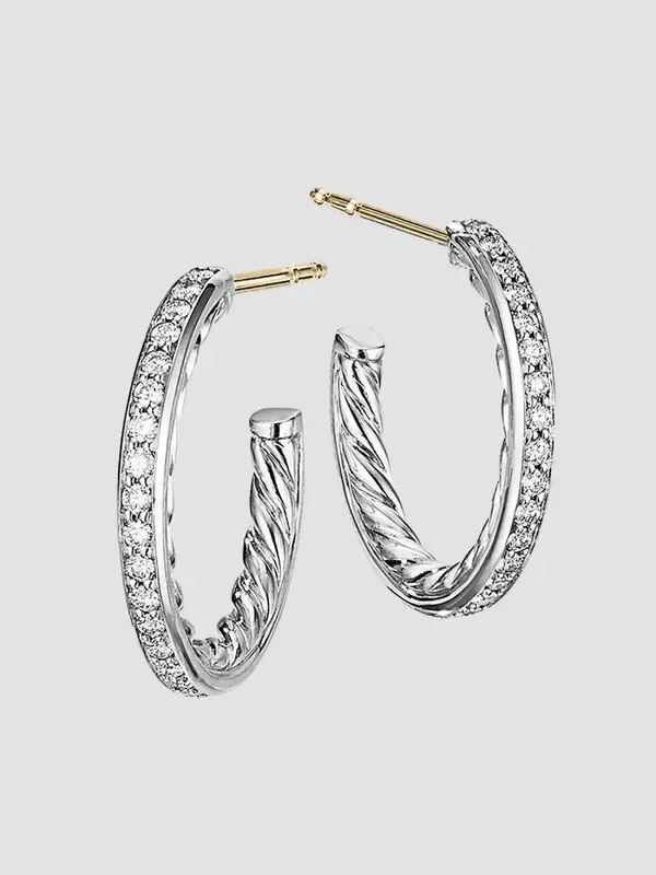 David Yurman Pavé Hoop Earrings In Sterling