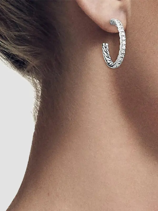 David Yurman Pavé Hoop Earrings In Sterling
