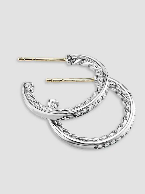 David Yurman Pavé Hoop Earrings In Sterling
