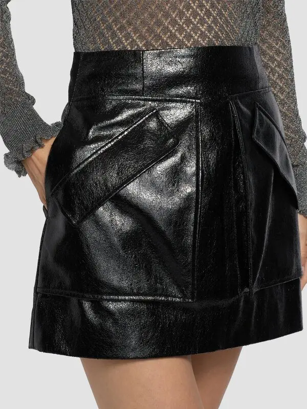 AKNVAS Cherry Metallic Faux-leather A-line Miniskirt