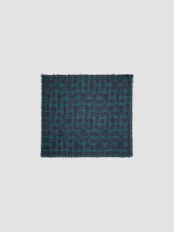 Alexander McQueen Skull Plaid Cotton Scarf - Navy
