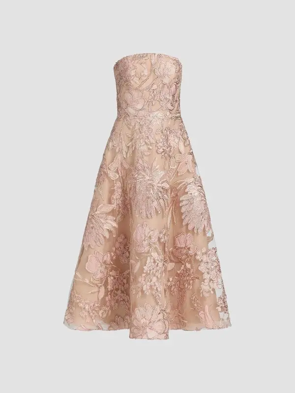 Naeem Khan Floral Embroidered Strapless Cocktail Dress - Pink Multi
