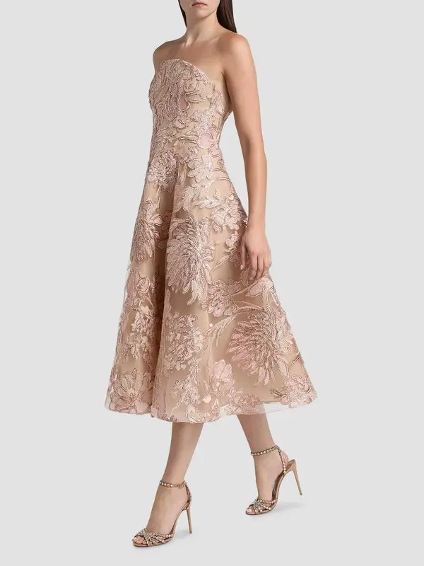 Naeem Khan Floral Embroidered Strapless Cocktail Dress