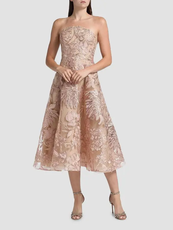 Naeem Khan Floral Embroidered Strapless Cocktail Dress