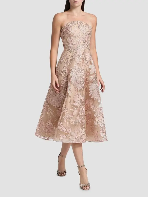 Naeem Khan Floral Embroidered Strapless Cocktail Dress