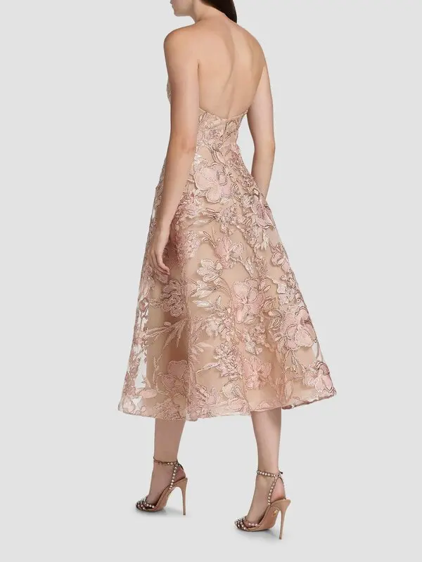 Naeem Khan Floral Embroidered Strapless Cocktail Dress