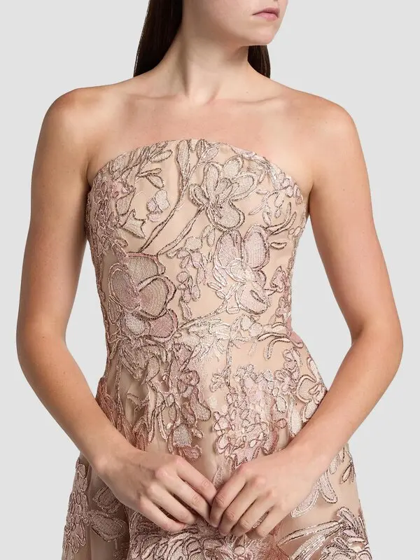 Naeem Khan Floral Embroidered Strapless Cocktail Dress