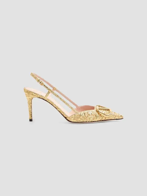 Valentino Garavani Vlogo Signature 80mm Slingback Pumps In Cloqué Jacquard Fabric