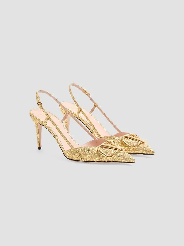 Valentino Garavani Vlogo Signature 80mm Slingback Pumps In Cloqué Jacquard Fabric