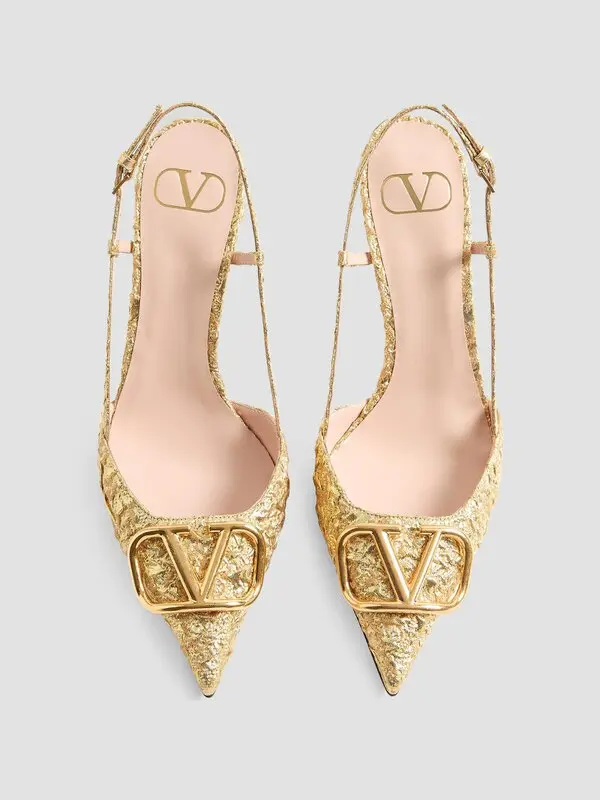 Valentino Garavani Vlogo Signature 80mm Slingback Pumps In Cloqué Jacquard Fabric