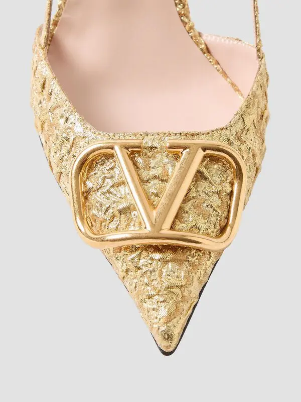 Valentino Garavani Vlogo Signature 80mm Slingback Pumps In Cloqué Jacquard Fabric