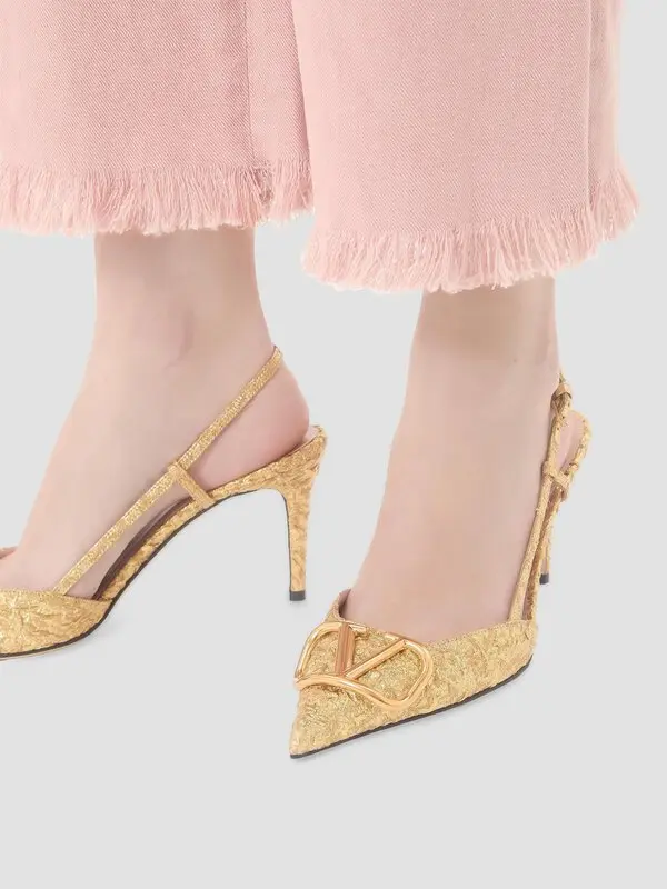 Valentino Garavani Vlogo Signature 80mm Slingback Pumps In Cloqué Jacquard Fabric
