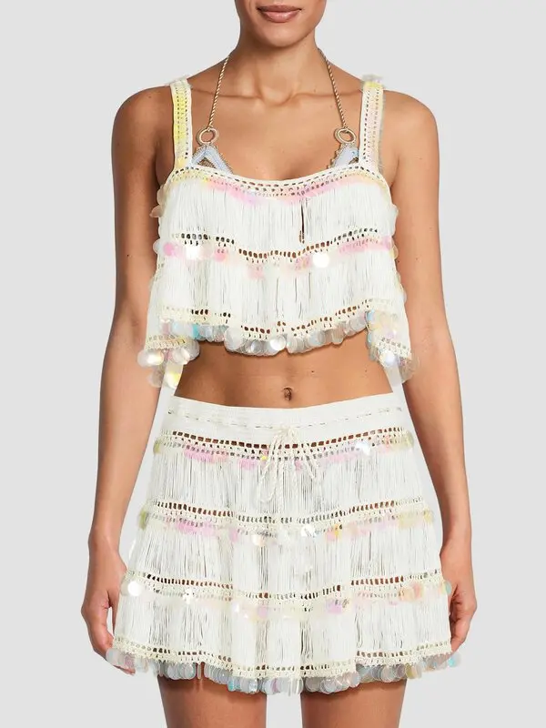 My Beachy Side Viola Crochet-knit Sequined Tankini Top
