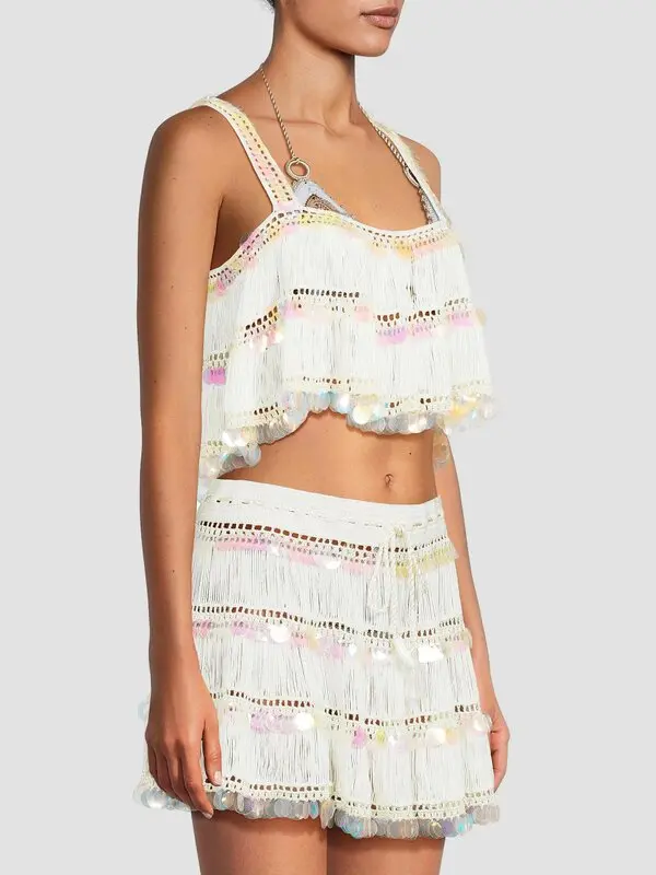 My Beachy Side Viola Crochet-knit Sequined Tankini Top