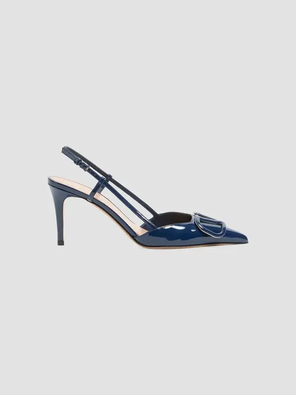Valentino Garavani Vlogo Signature 80mm Patent Leather Slingback Pumps - Blue