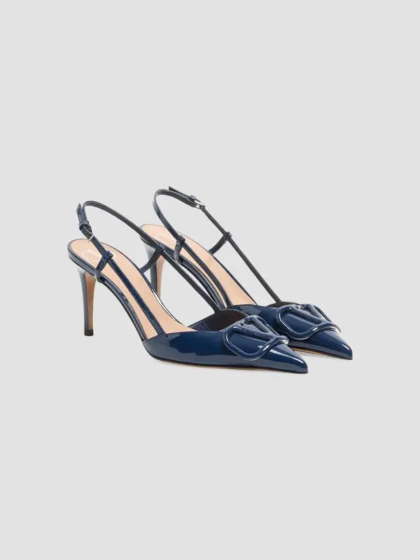 Valentino Garavani Vlogo Signature 80mm Patent Leather Slingback Pumps - Blue