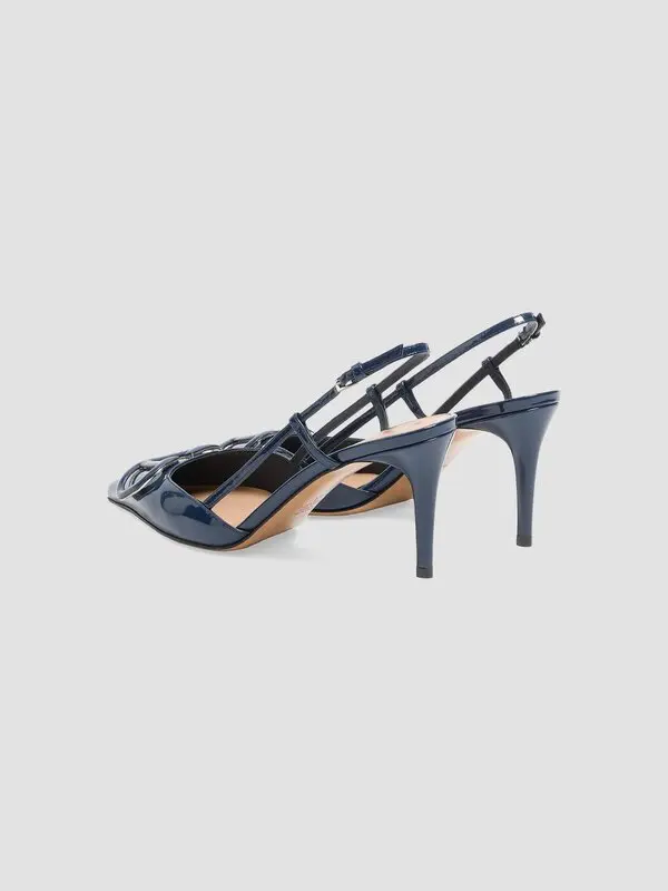 Valentino Garavani Vlogo Signature 80mm Patent Leather Slingback Pumps - Blue