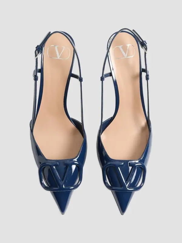 Valentino Garavani Vlogo Signature 80mm Patent Leather Slingback Pumps - Blue