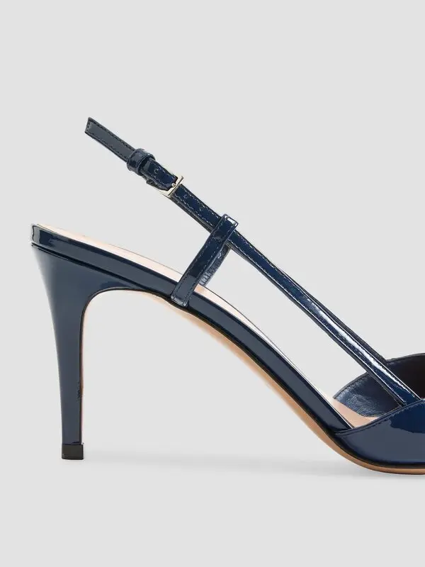 Valentino Garavani Vlogo Signature 80mm Patent Leather Slingback Pumps - Blue