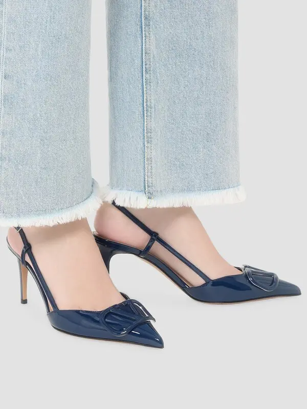 Valentino Garavani Vlogo Signature 80mm Patent Leather Slingback Pumps - Blue