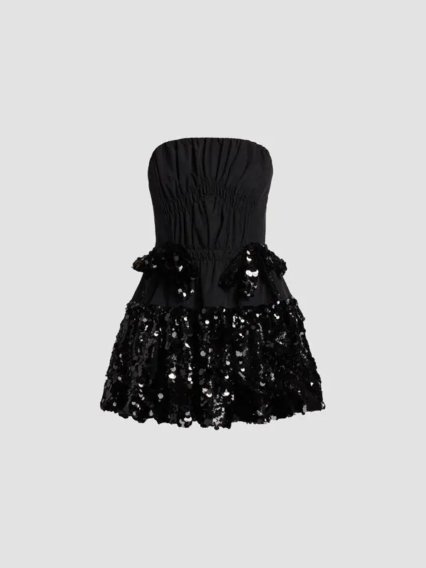 AKNVAS Kamilla Sequined Strapless Minidress - Black