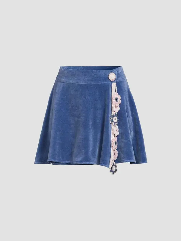 My Beachy Side Peony Lace-trim Terry Miniskirt - Navy