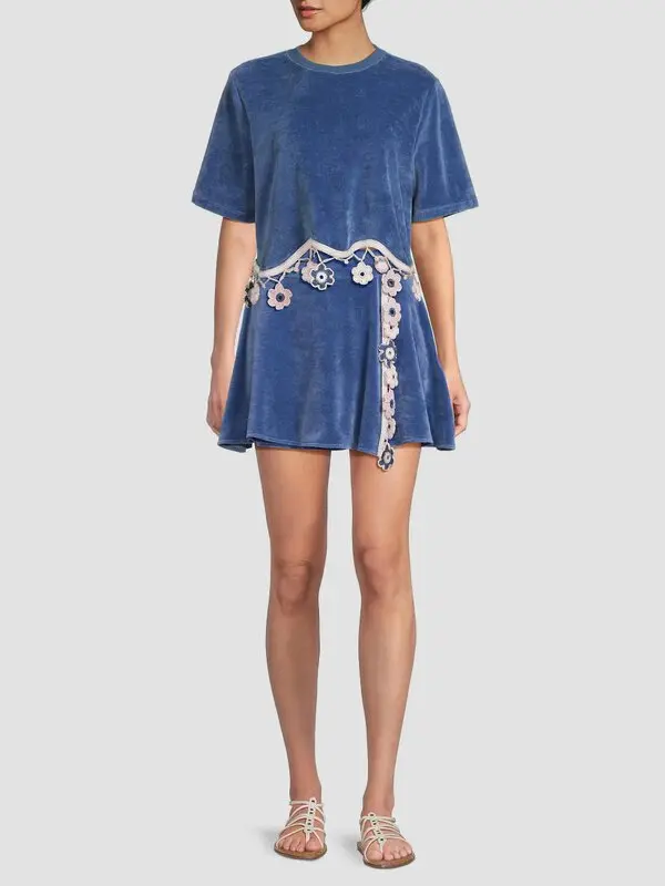 My Beachy Side Peony Lace-trim Terry Miniskirt - Navy