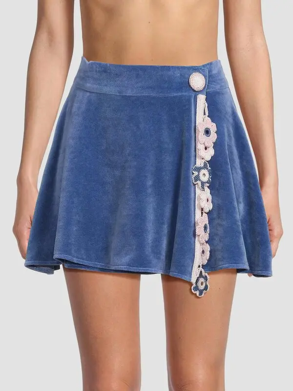 My Beachy Side Peony Lace-trim Terry Miniskirt - Navy