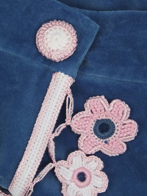 My Beachy Side Peony Lace-trim Terry Miniskirt - Navy