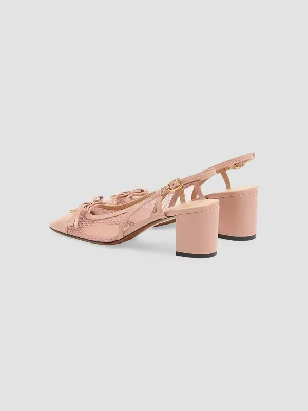 Valentino Garavani Valet Du Roi 60mm Slingback Pump In Mesh And Kidskin - Pink