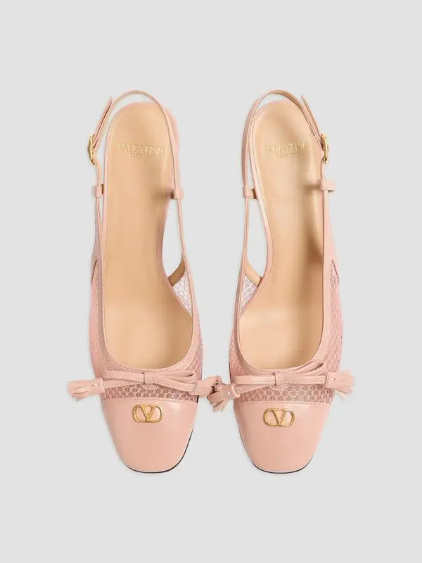 Valentino Garavani Valet Du Roi 60mm Slingback Pump In Mesh And Kidskin - Pink