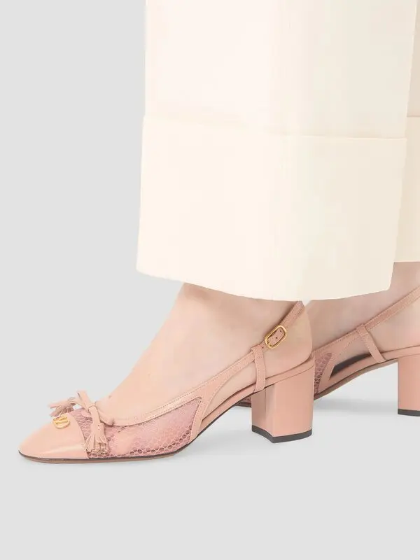 Valentino Garavani Valet Du Roi 60mm Slingback Pump In Mesh And Kidskin - Pink