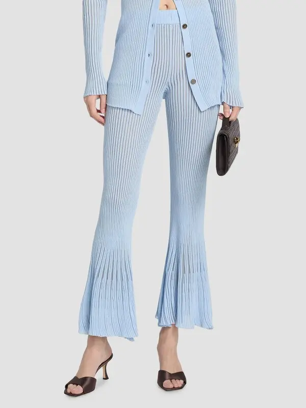 Ronny Kobo Dallas Rib-knit High-rise Flared Pants