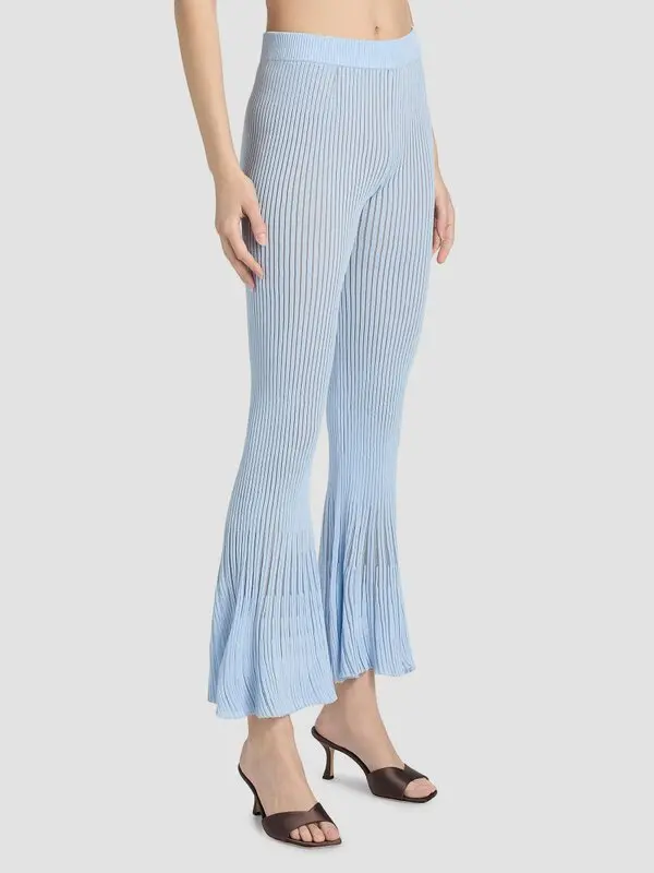 Ronny Kobo Dallas Rib-knit High-rise Flared Pants