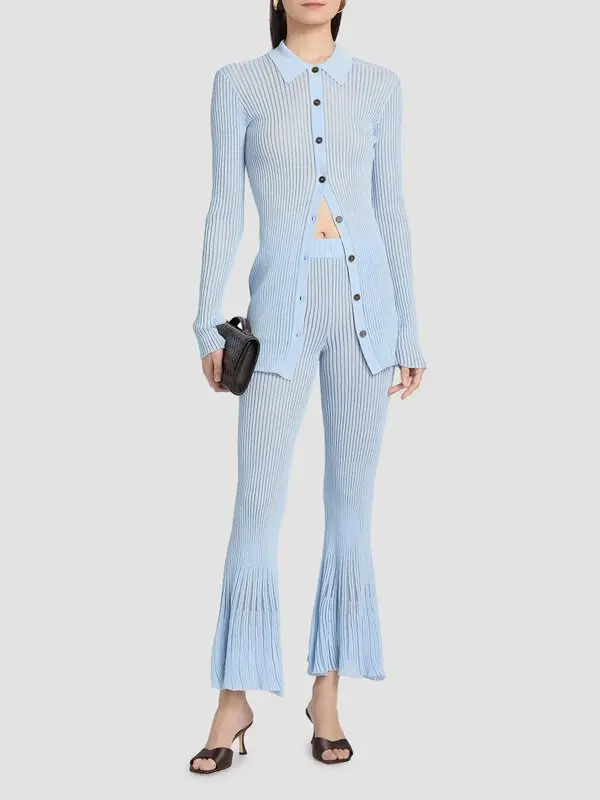 Ronny Kobo Dallas Rib-knit High-rise Flared Pants