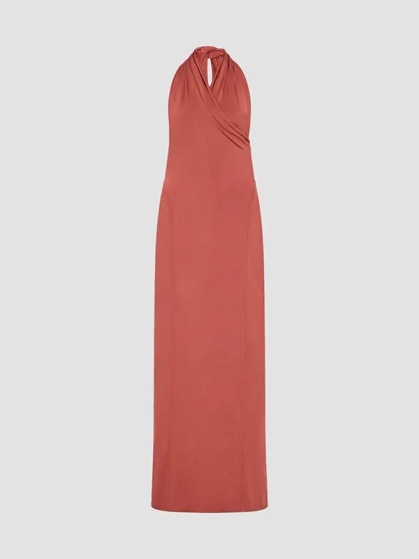Another Tomorrow Gathered Halter Dress - Persimmon
