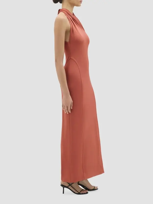 Another Tomorrow Gathered Halter Dress - Persimmon